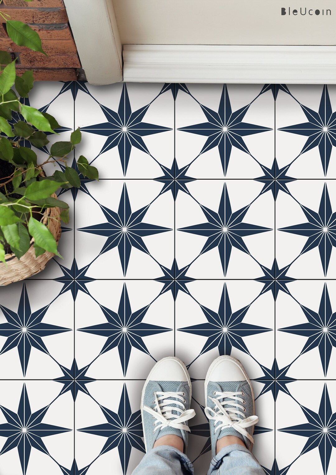 Positano Navy Peel & Stick Floor Tile Sticker I Removable Anti-slip ...