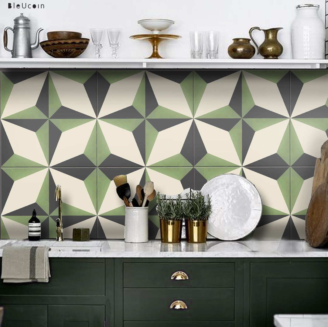 Charleston Sage Tile Wall Stair Floor Self Adhesive Vinyl Stickers ...