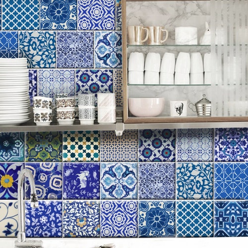 Blue Pottery Peel & Stick Tile Stickers Kitchen Bathroom - Etsy
