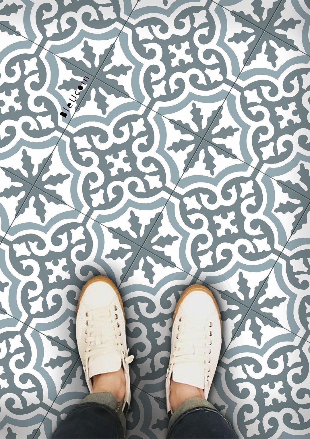 Blue Dusk Peel & Stick Floor Tile Sticker I Removable Anti-slip Vinyl ...