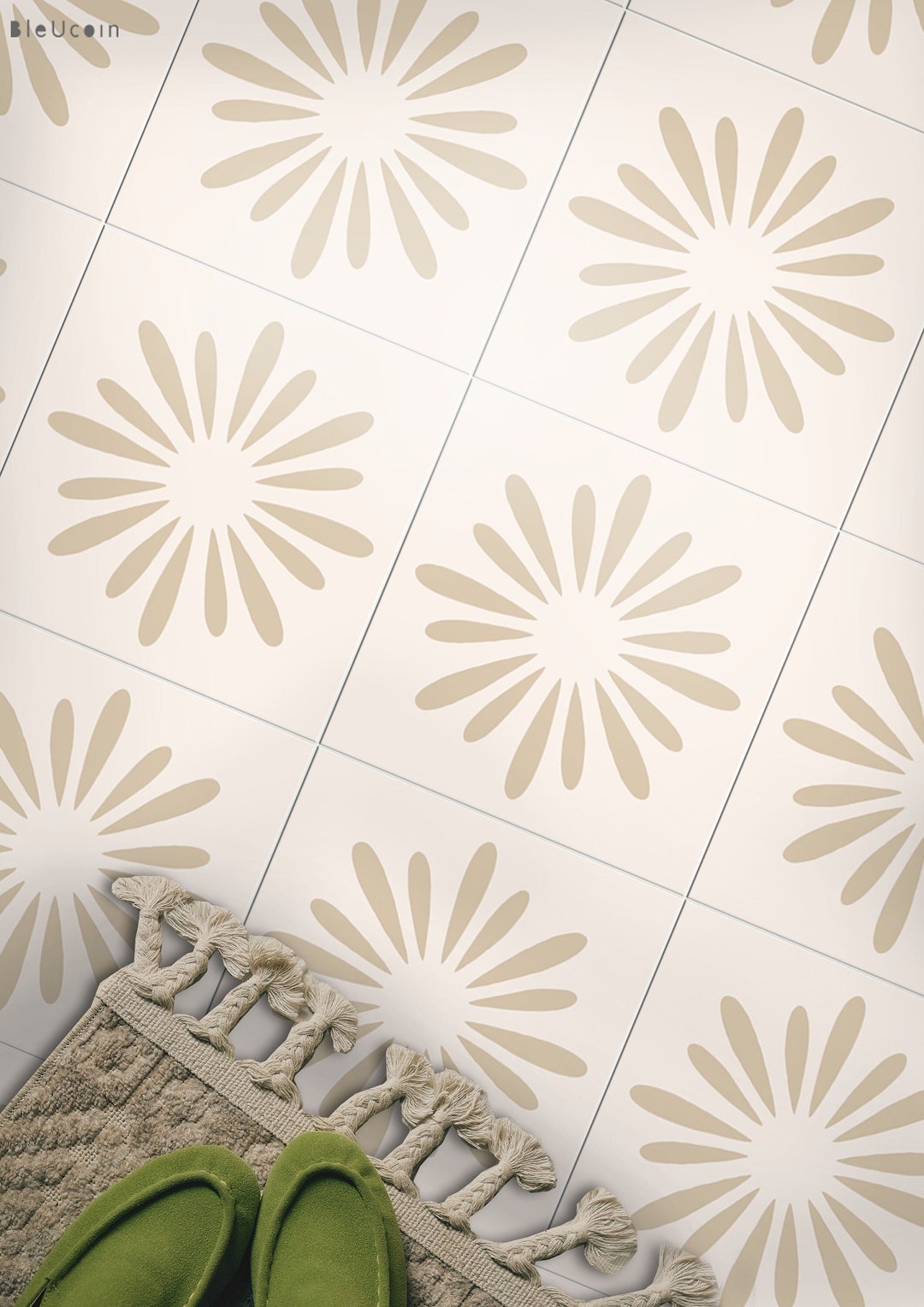 Pithora Beige Peel & Stick Floor Tile Sticker I Removable Anti-slip ...