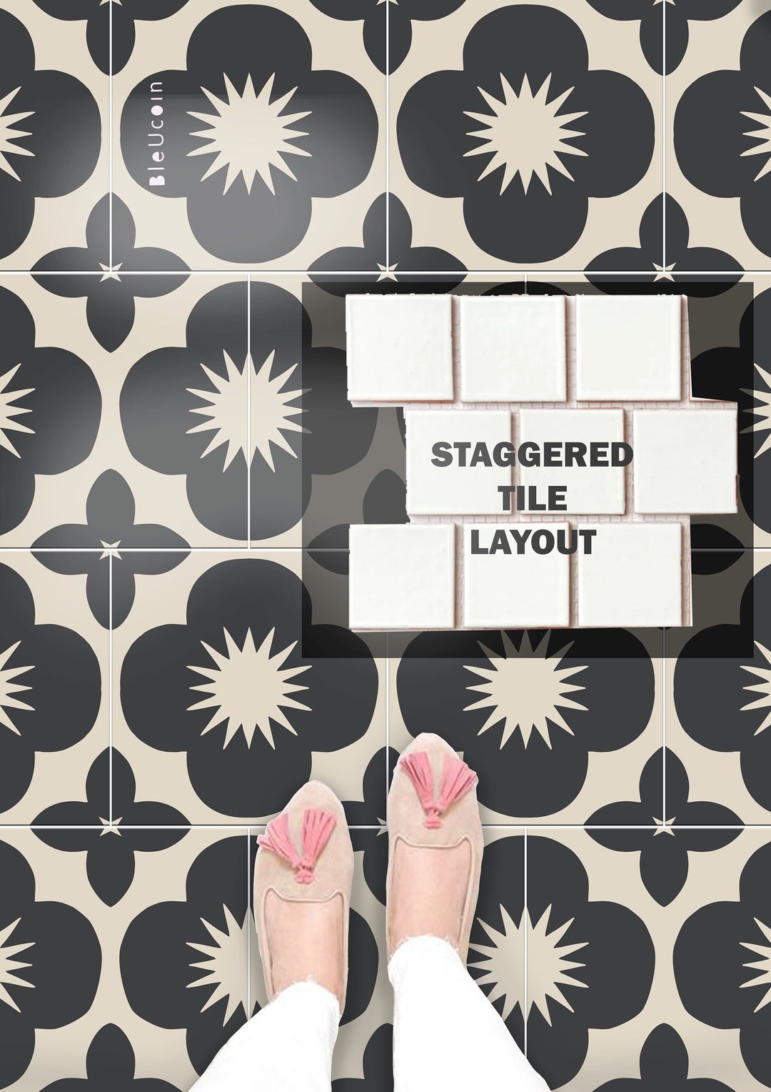 Staggered Sakura Tile Wall Stair Floor Self Adhesive Vinyl Stickers ...