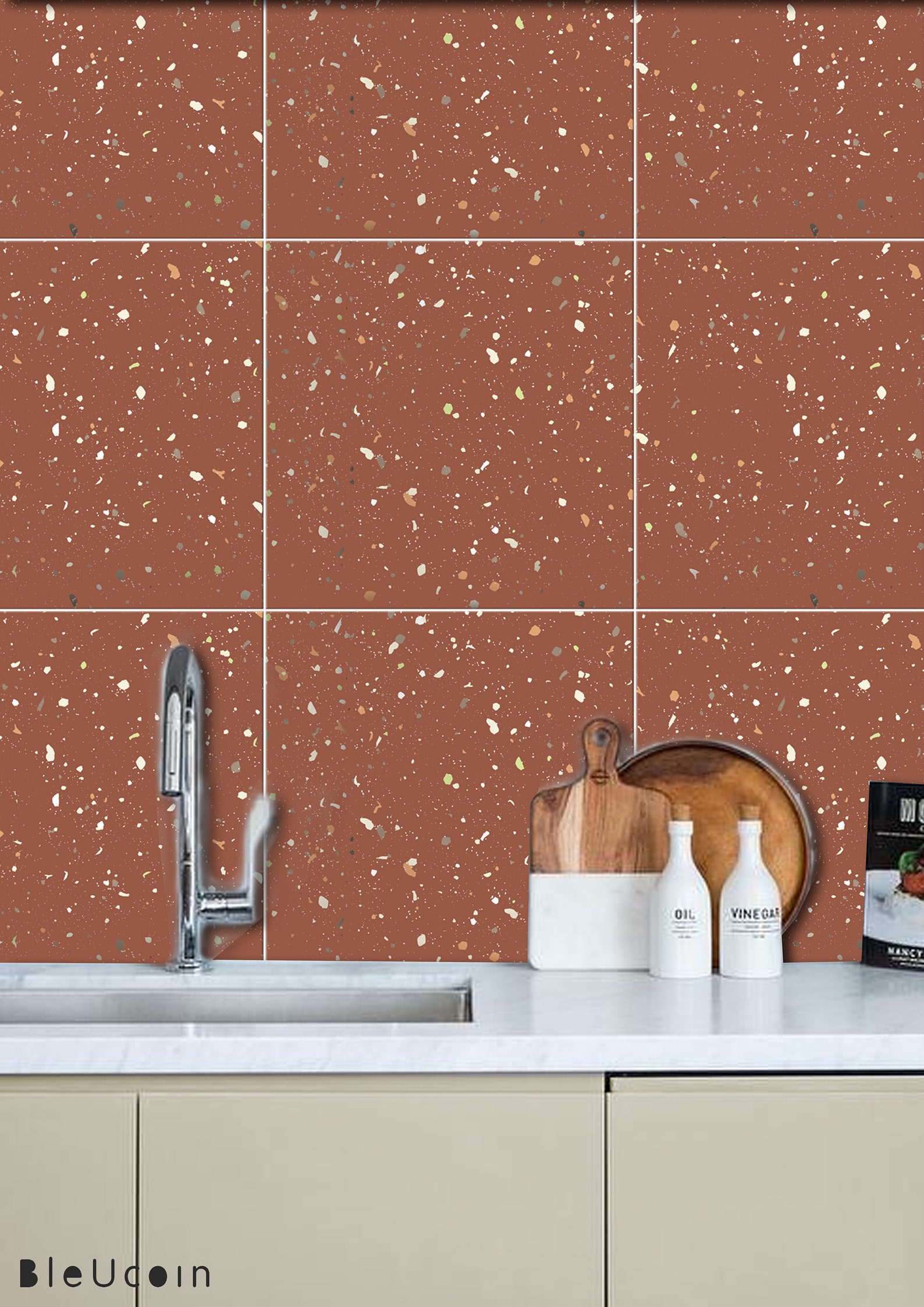 Terrazzo Terracotta Peel and Stick Tile Stickers Kitchen Bathroom ...