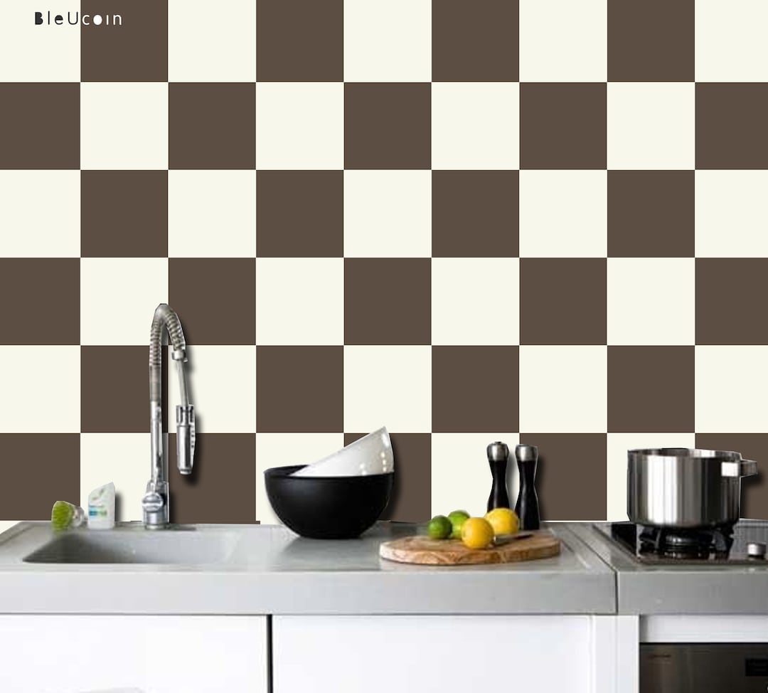 Brunette and off White Checker Peel & Stick Tile Sticker Kitchen ...