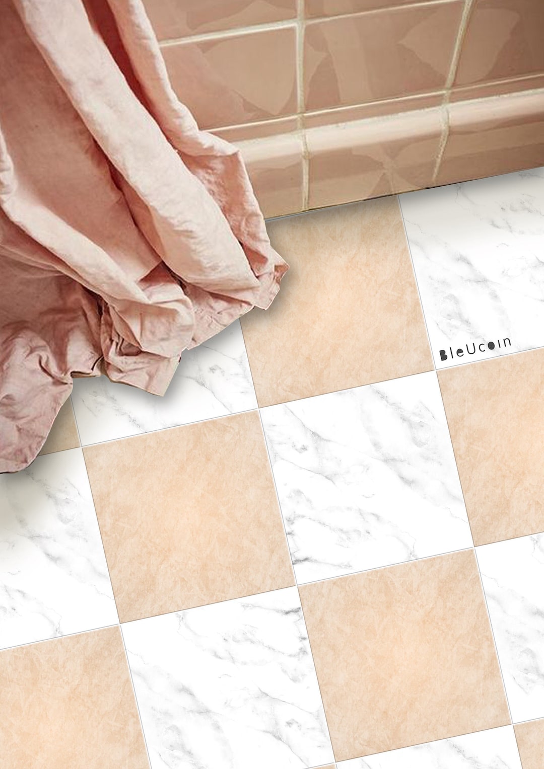 Stone Beige and White Checker Tile Wall Stair Floor Self Adhesive Vinyl ...