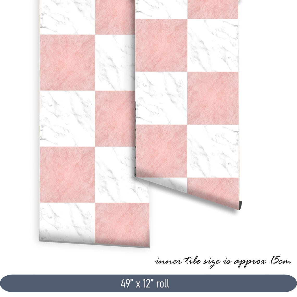 Stone Blush & White Checker 49" X12"- 2 Panels - Kitchen Bathroom ...
