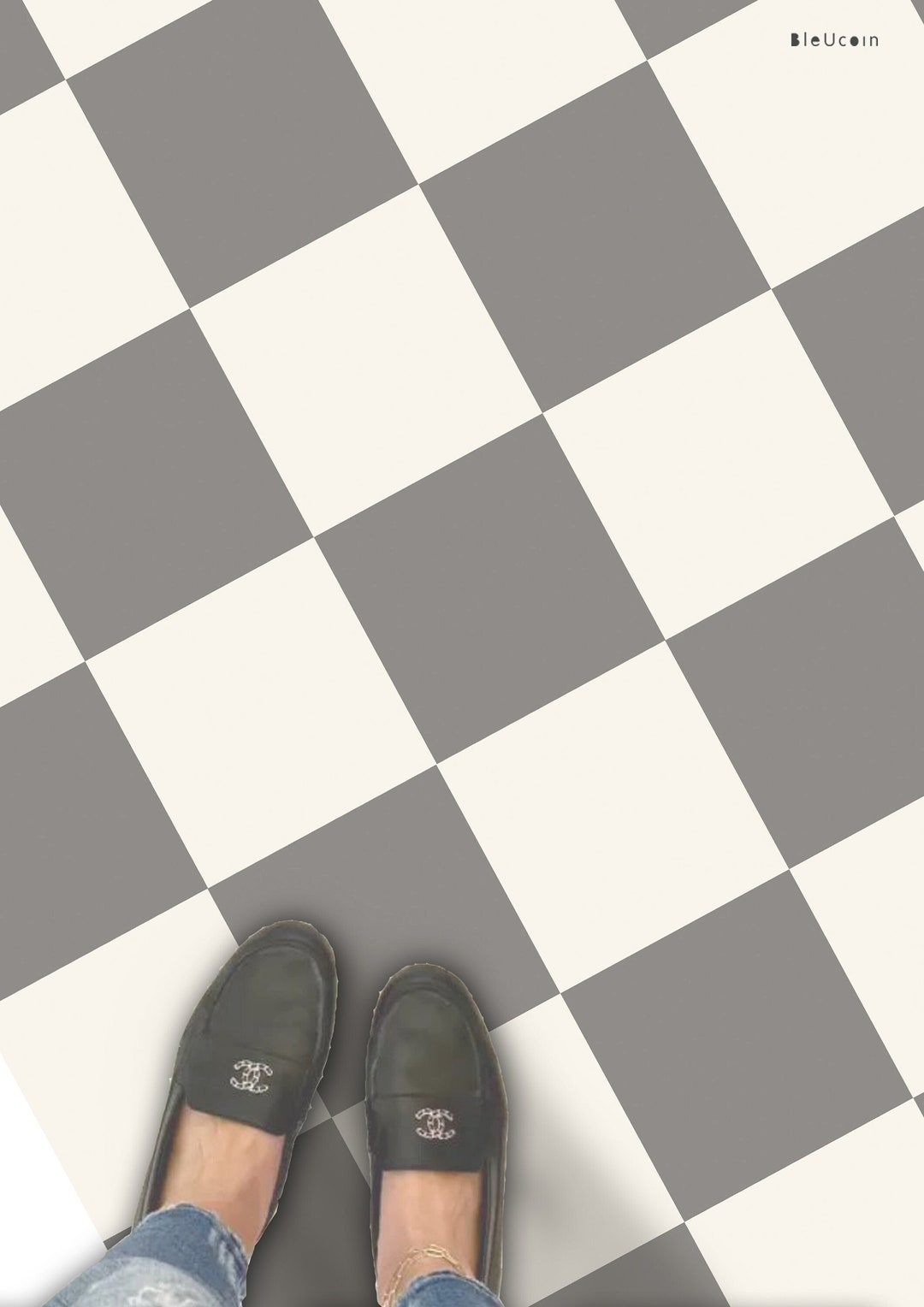 Grey and off White Checker Vinyl Floor Tile Stickers - Removable ...