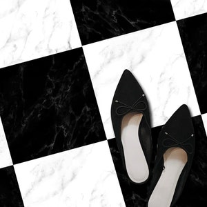 Marble Black & White Checker Vinyl Tile Stickers Floor Decal Removable ...