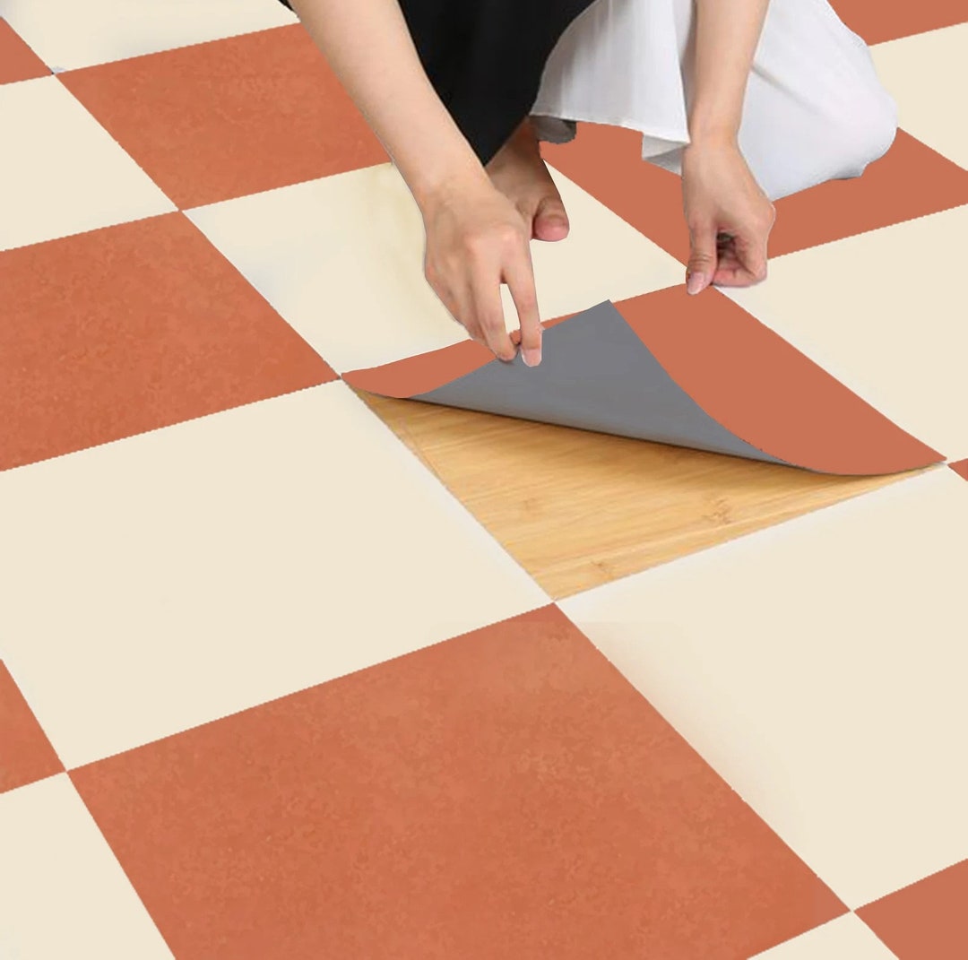 Ginger and off White Vinyl Tile Stickers | Floor Decals -removable ...
