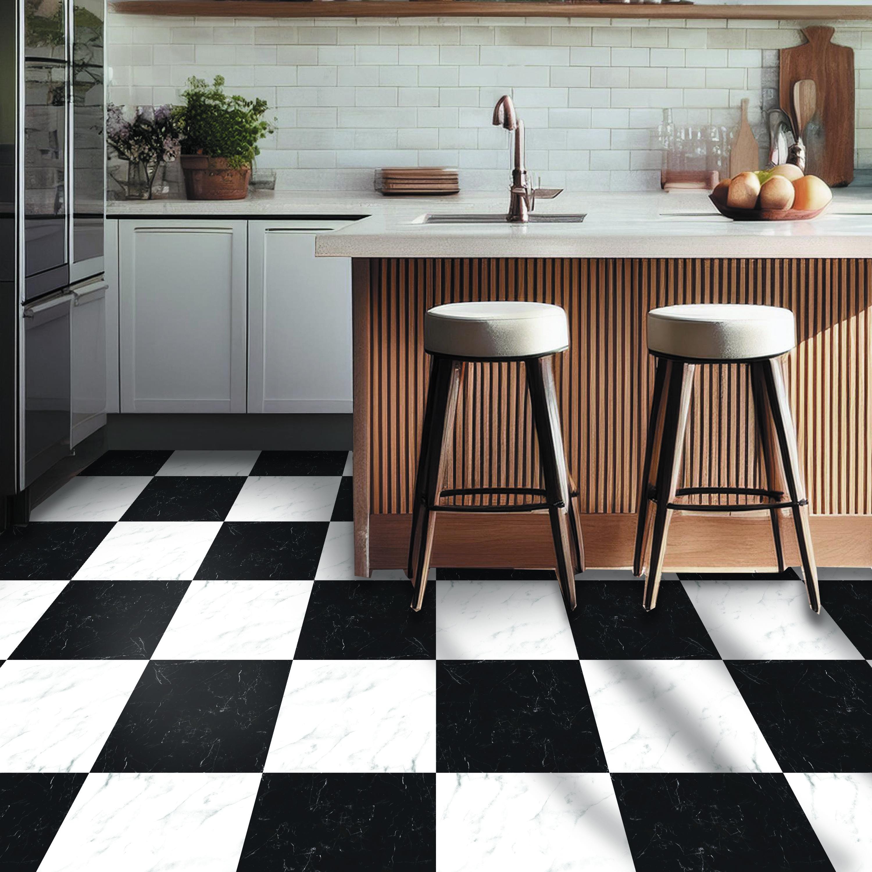 Marble Black and White Checker Tile Wall Stair Floor Self Adhesive ...