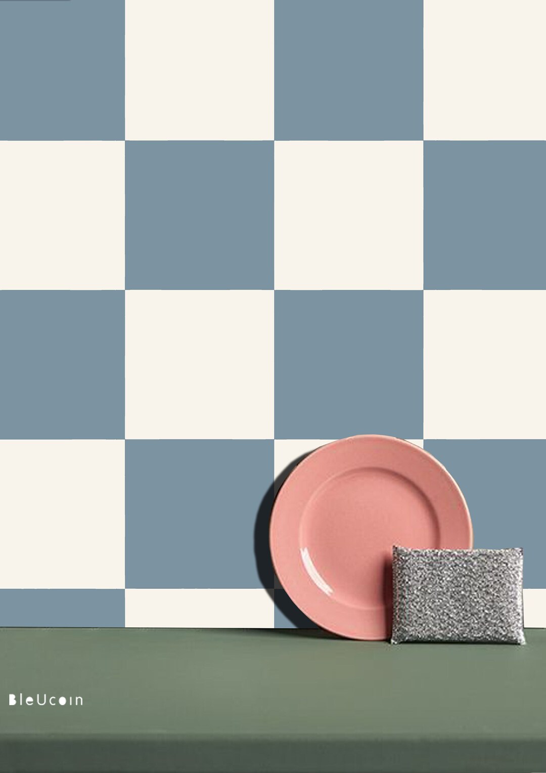 Ocean & Off-white Checker Solid Tile Wall Stair Floor Self Adhesive ...