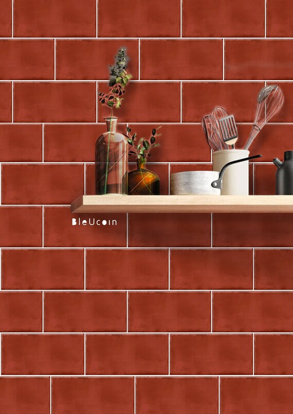 Red Subway Tile Kitchen