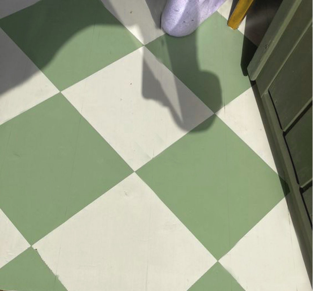 Sage & off White Checker Solid Tile Wall Stair Floor Self - Etsy