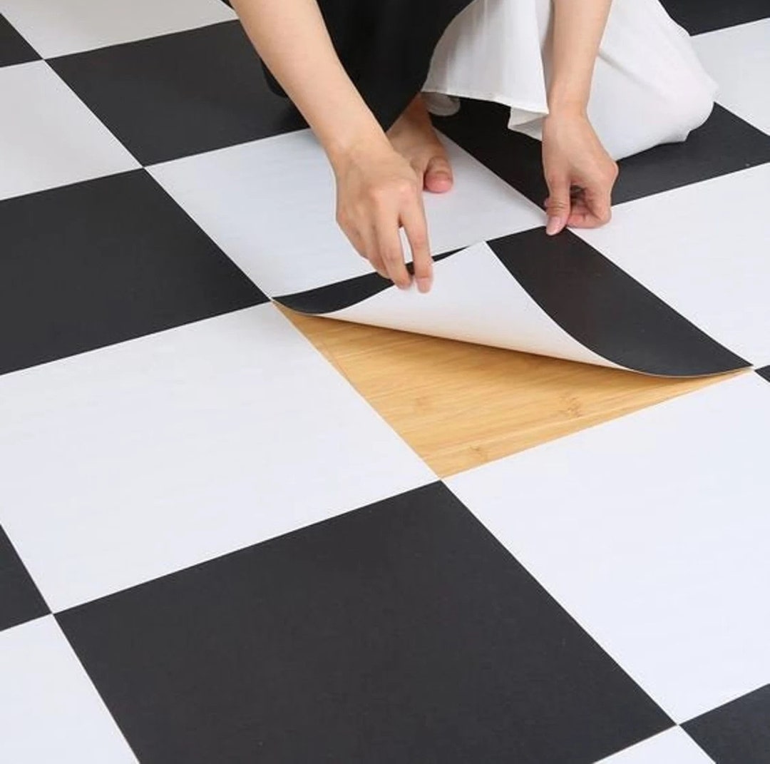 Black & White Checker Vinyl Floor Tile Sticker Floor Decals-removable ...