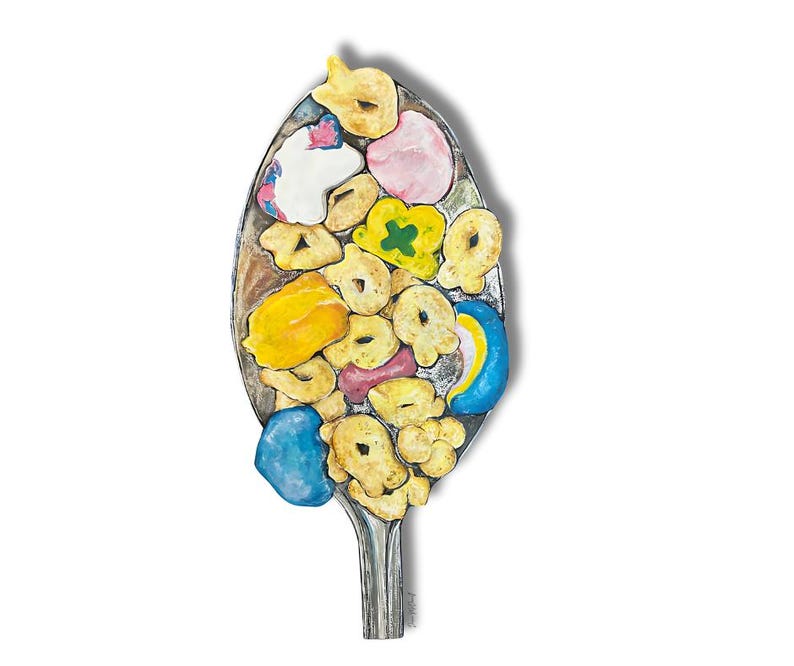 Cereal Spoon Art Print, Colorful Breakfast Food Painting (digital ...