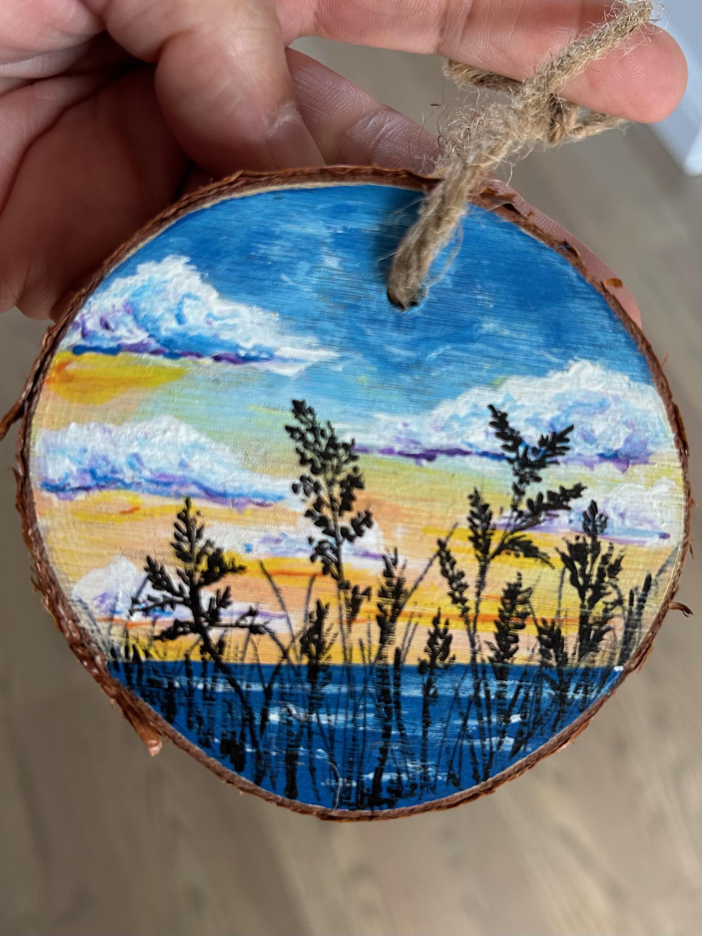 Hand Painted Wood Slice Beach Scene Wood Painting Wood Slice Rustic ...