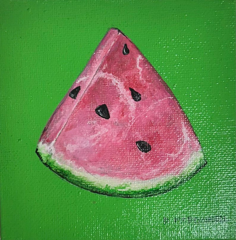 Watermelon Original Acrylic Painting, Mini Canvas 4X4 - Etsy