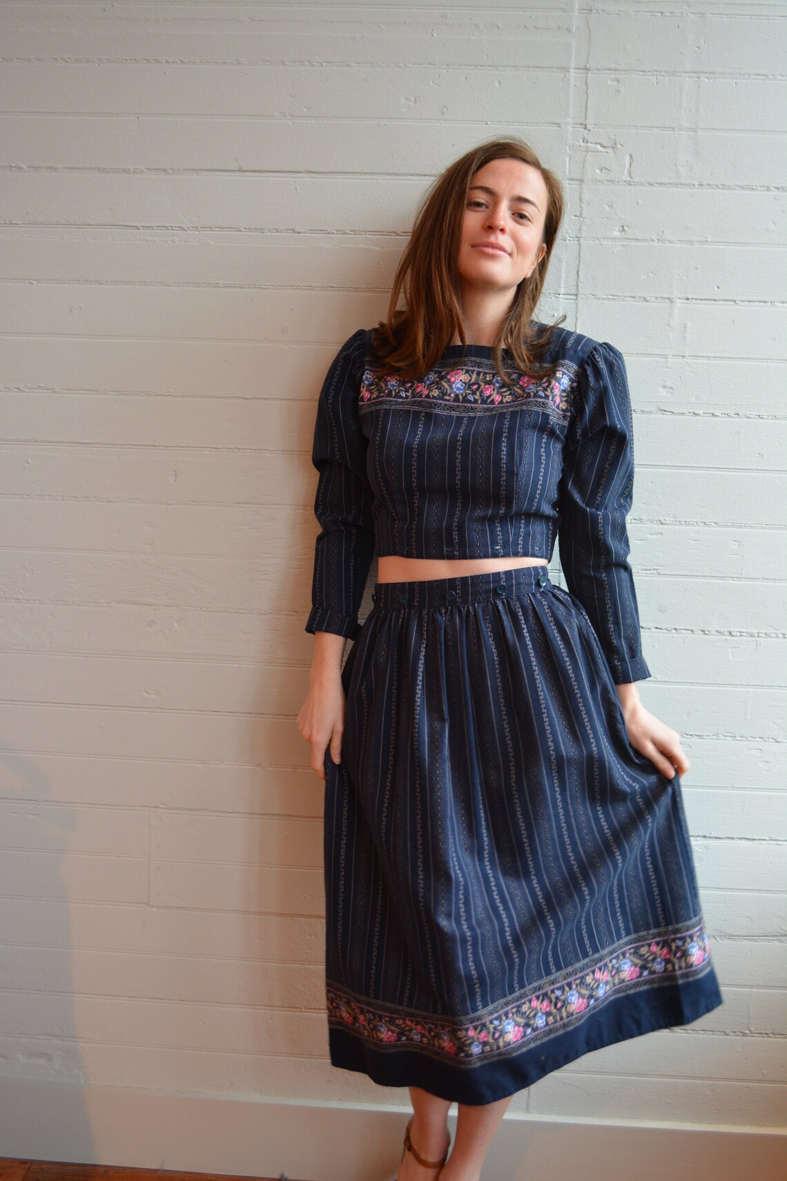 1970s 70s lanz dress set crop top skirt floral boho bohemian | Etsy