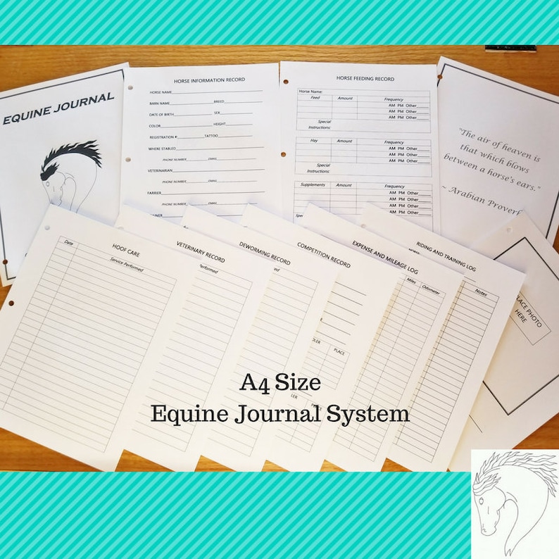 Equine Journal System, A4 Size, Horse Record Keeping,horse Planner ...