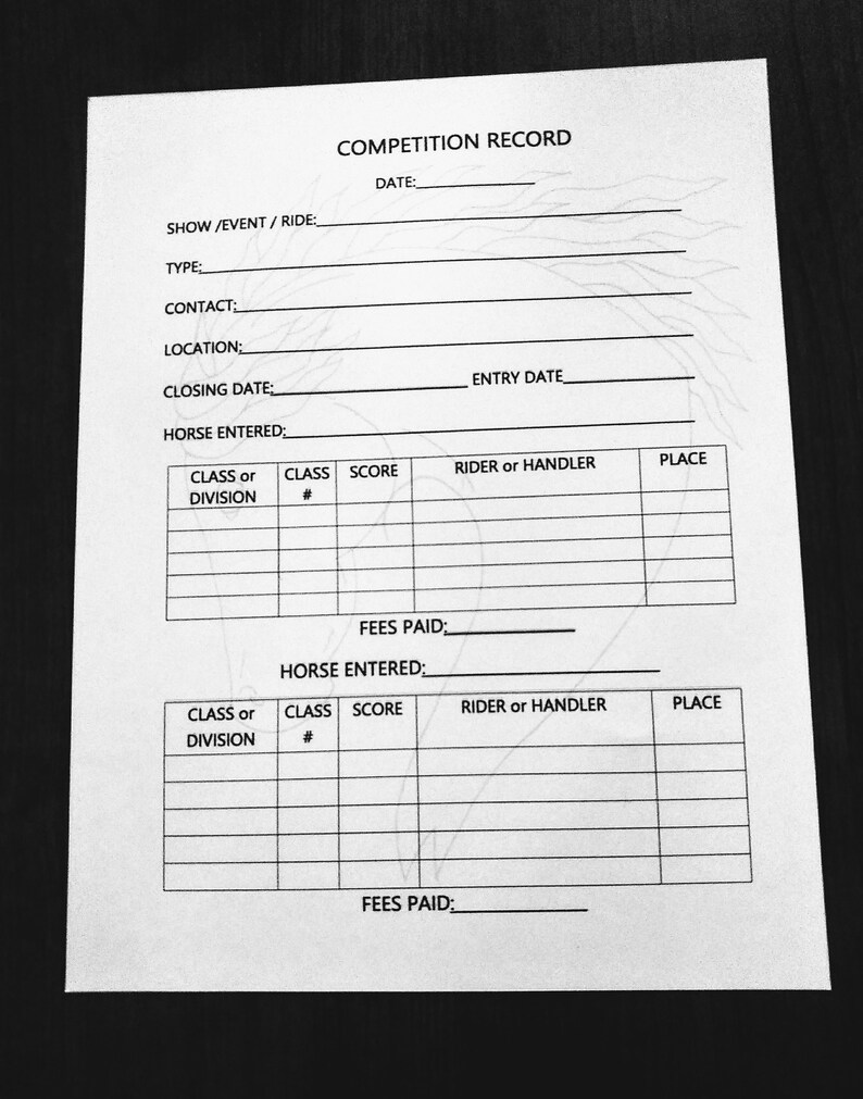 Horse Competition Record, Equine Journal, Planner, Letter/a4 Size - Etsy