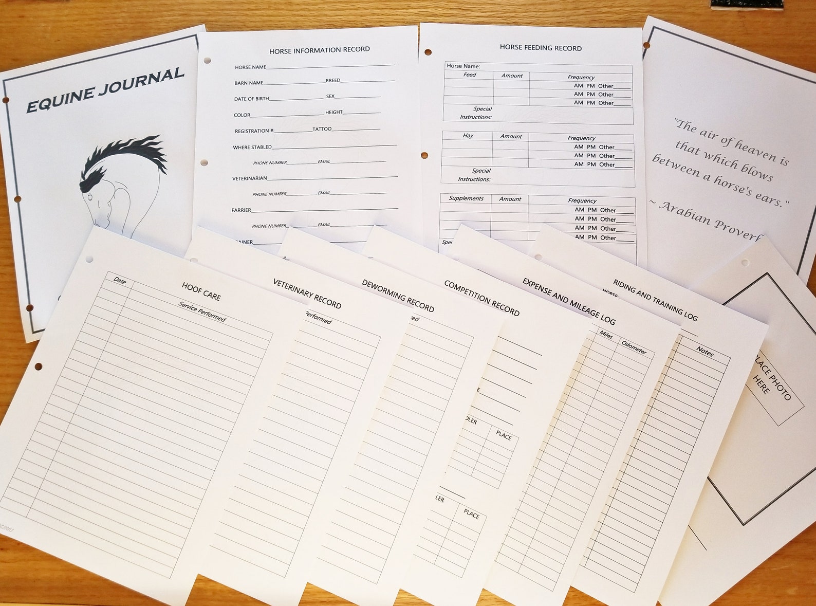Equine Journal System, Letter Size, Horse Record Keeping, Horse Planner ...