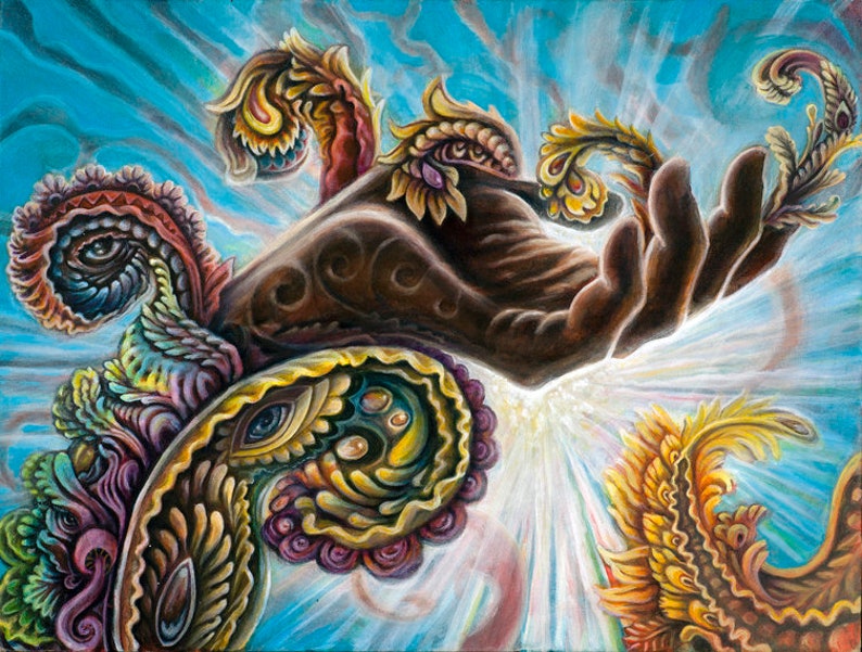 Hand of Lakshmi - Visionary Art Pearl Paper Print by Morgan Mandala ...