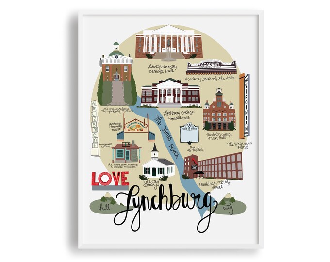 Lynchburg VA Print, Lynchburg Map, Lynchburg College, Liberty ...