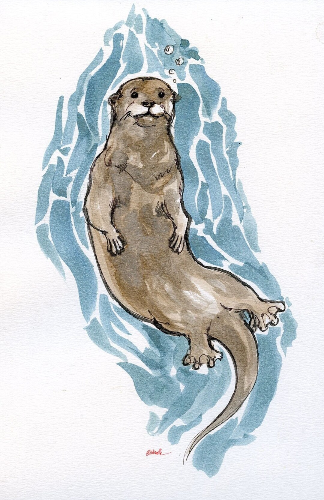River Otter, Nature, Wildlife,original Ink Painting on Paper - Etsy