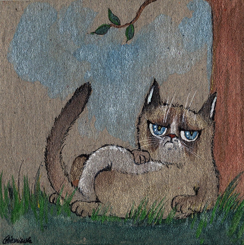 Little Grumpy Cat Original Watercolor Painting - Etsy