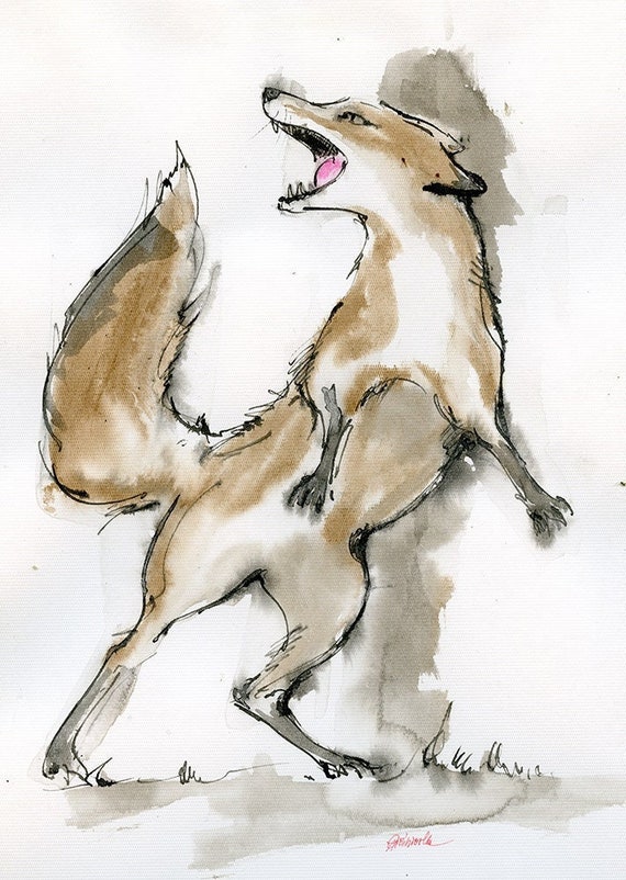 Angry Fox Original Ink Drawing on Paper - Etsy