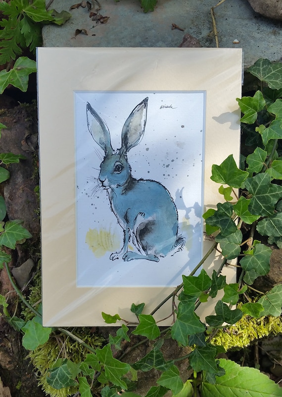 Art & Collectibles Drawing & Illustration Pen & Ink Rabbit in the ...