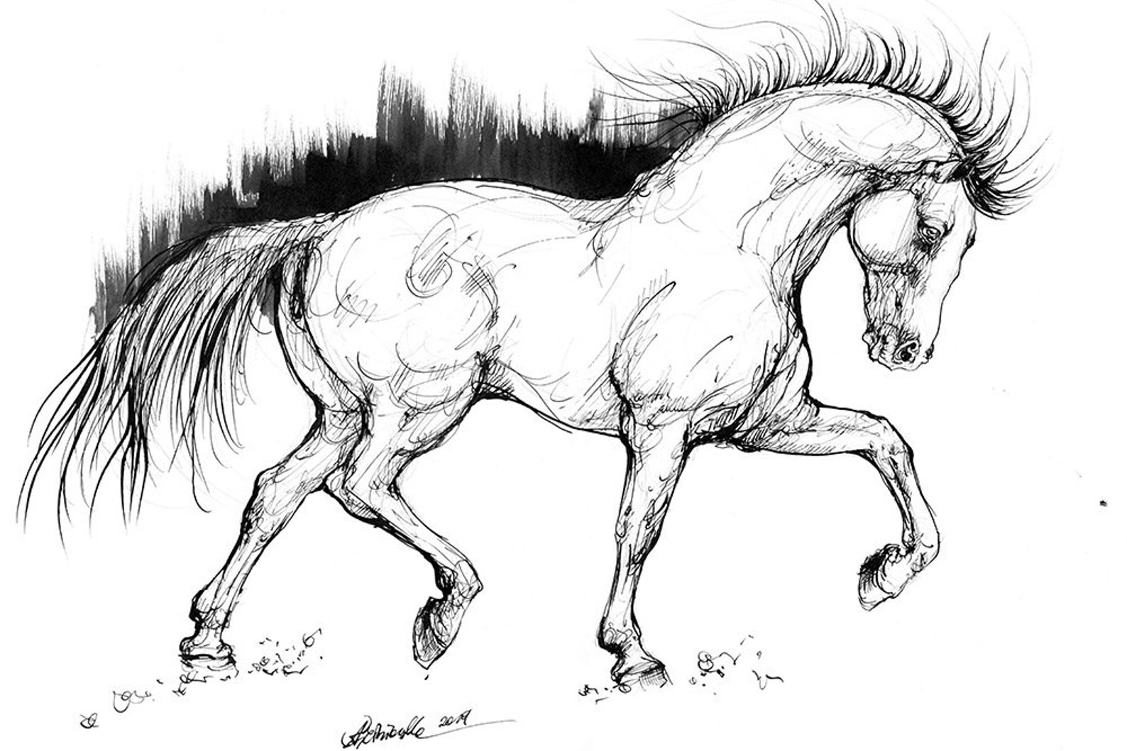 Running Horse, Original Ink Drawing on Paper - Etsy
