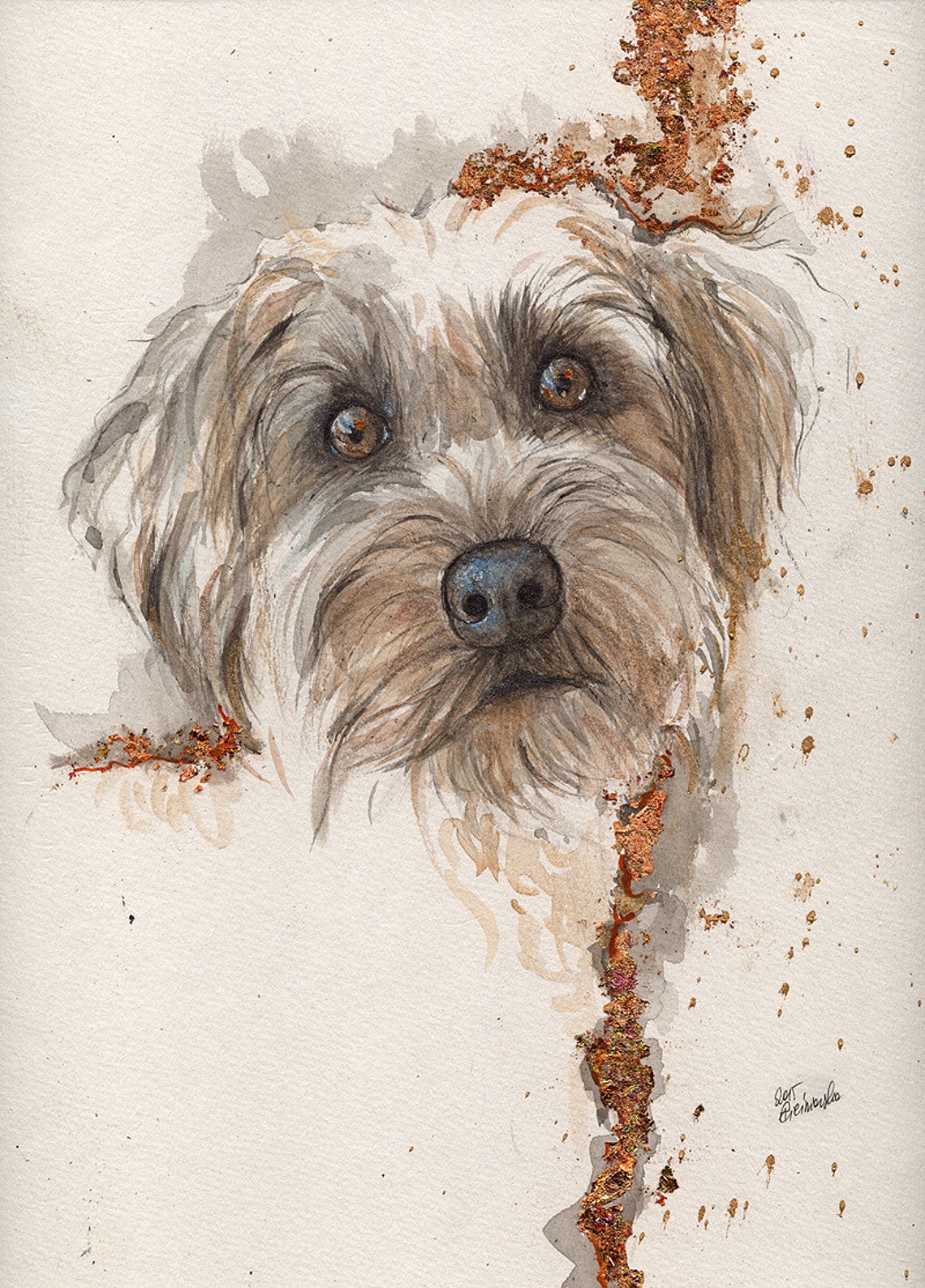 Portrait of a Dog Original Gilded Watercolour Painting - Etsy