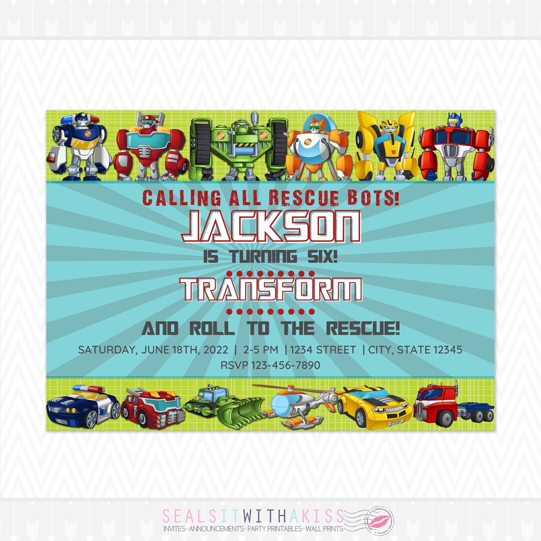 Invitación de cumpleaños fácil de editar Transformers Rescue Bots ...