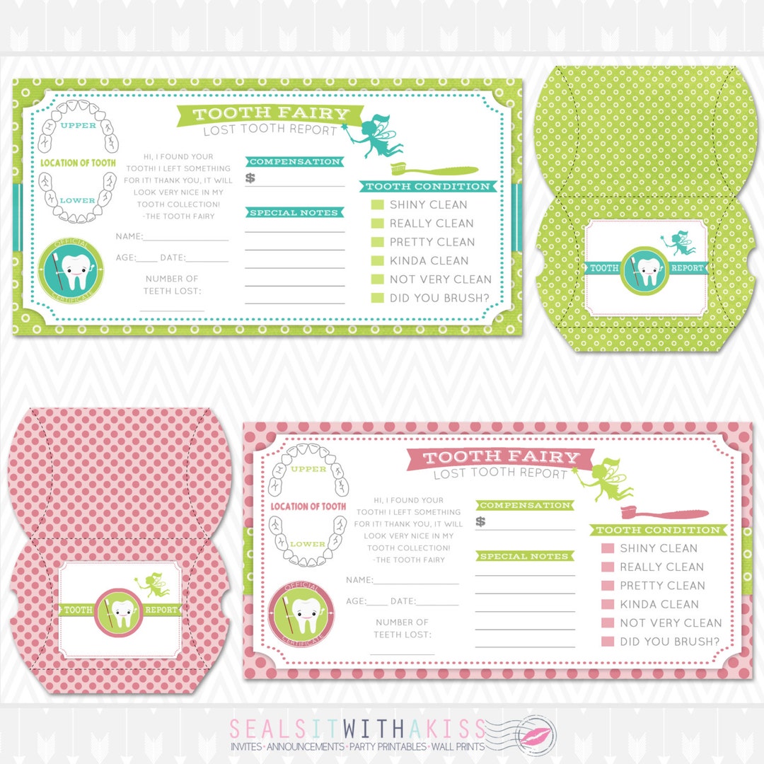 Tooth Fairy Lost Tooth Report and Matching Tooth Box- INSTANT DOWNLOAD ...