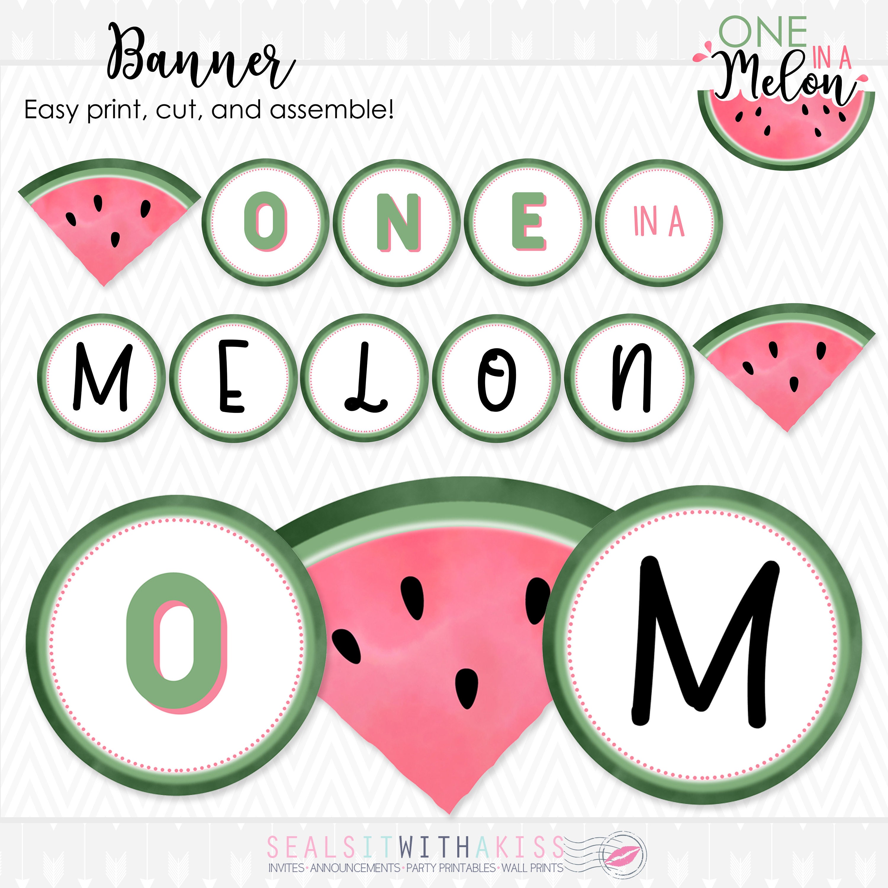 One in A Melon Birthday Banner Instant Download - Etsy
