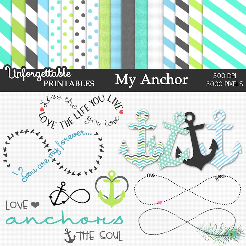 My Anchor Clip Art and Digital Paper Commercial Use - Etsy
