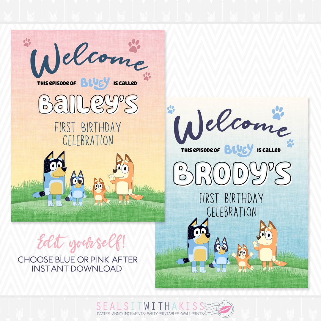 Easy Editable Instant Download! Bluey Girl Boy Pink Blue Birthday ...