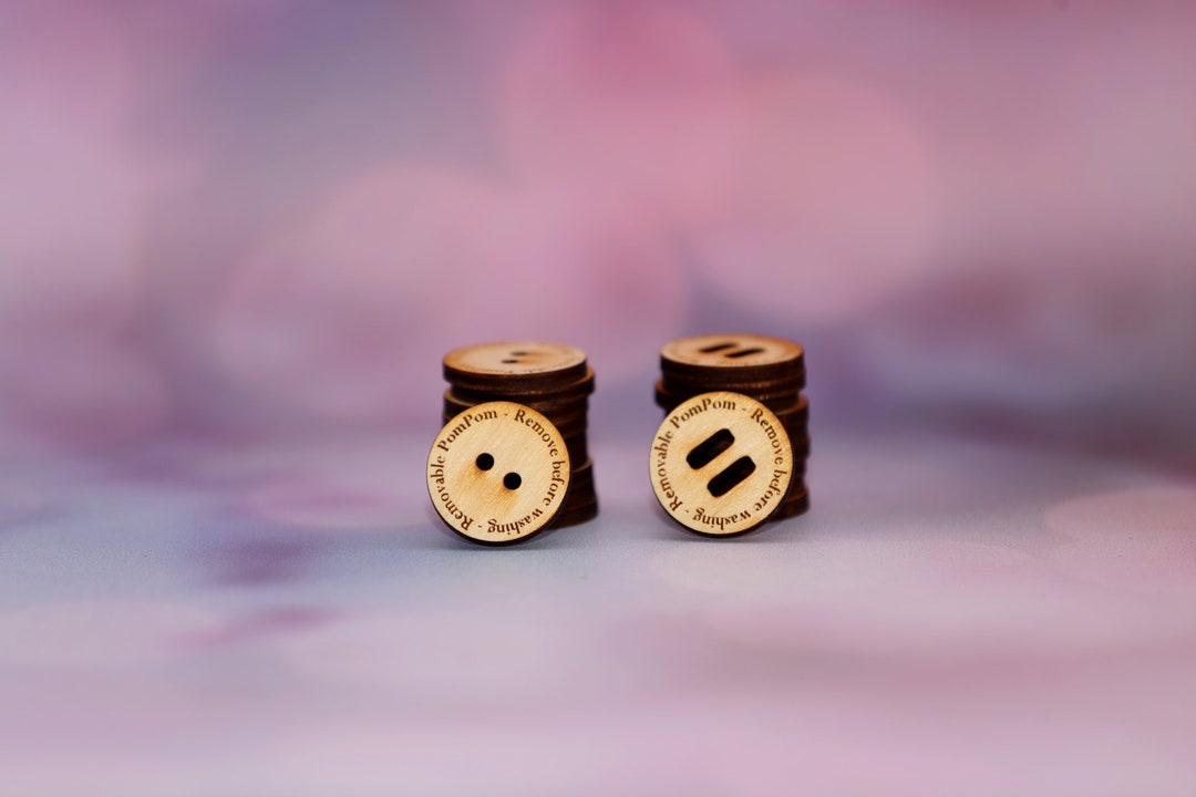 Wood Pom Pom Hat Buttons - Removable Engraved - Etsy