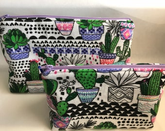 Boxy Makeup Bag Desert Cactus Succulent and Bird Print Zipper Pencil ...