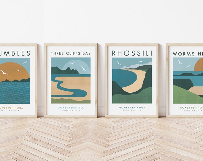 Oystercatchers at Rhossili Bay, Gower, Wales, Landscape Art Print ...