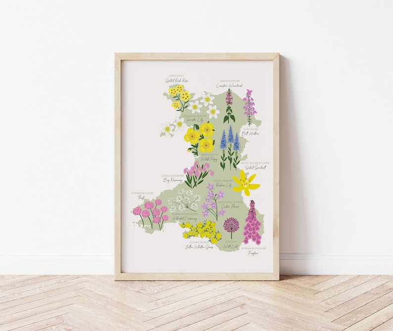 Flower Map of Wales Blodau Cymru Welsh Flowers Map Welsh - Etsy