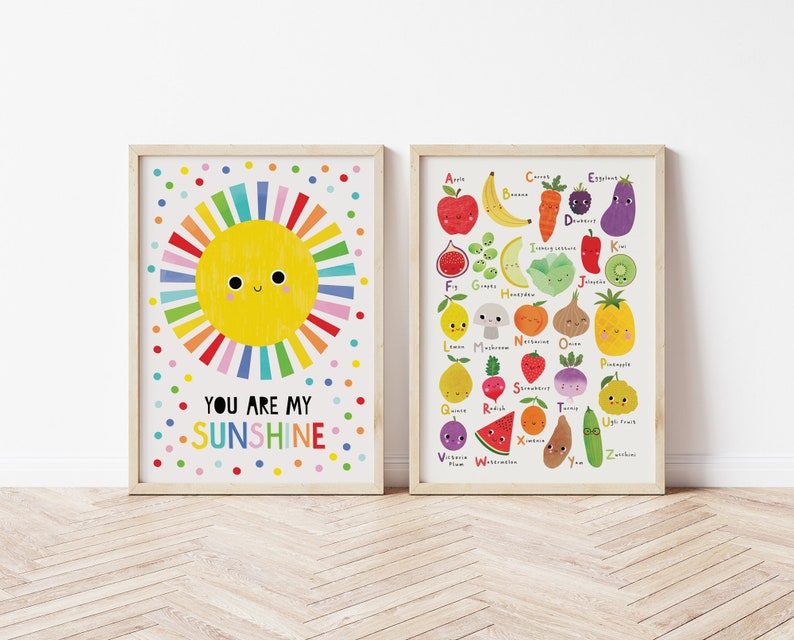 Fruit and Vegetable Alphabet Wall Art Poster Print, Cute Fruit and ...