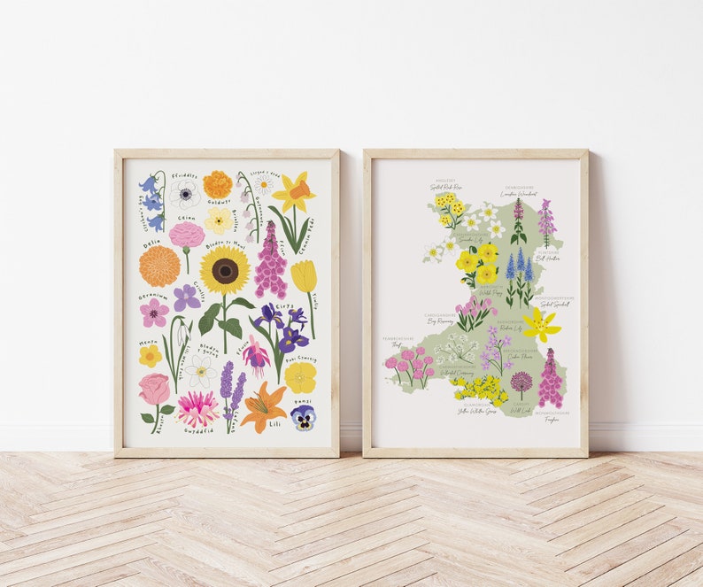 Flower Map of Wales Blodau Cymru Welsh Flowers Map Welsh - Etsy
