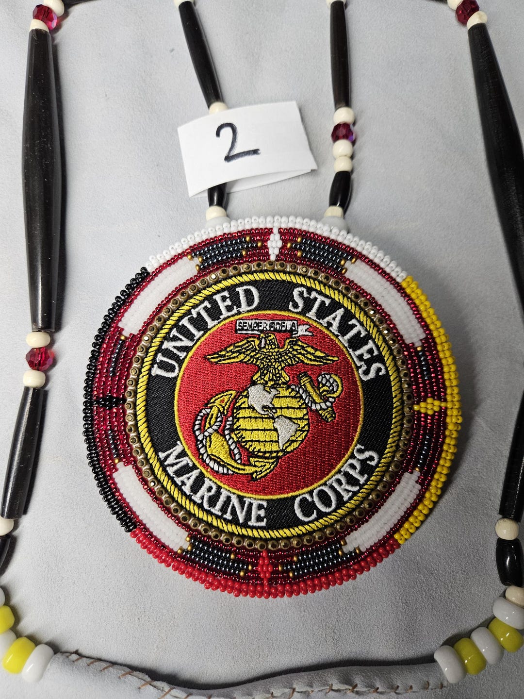 Native American Beaded Marine Medallion Necklace: Buffalo Bone Medicine ...