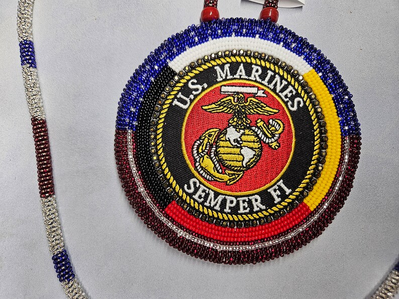 Native American Beaded Marine Medallion Necklace Veteran Military ...
