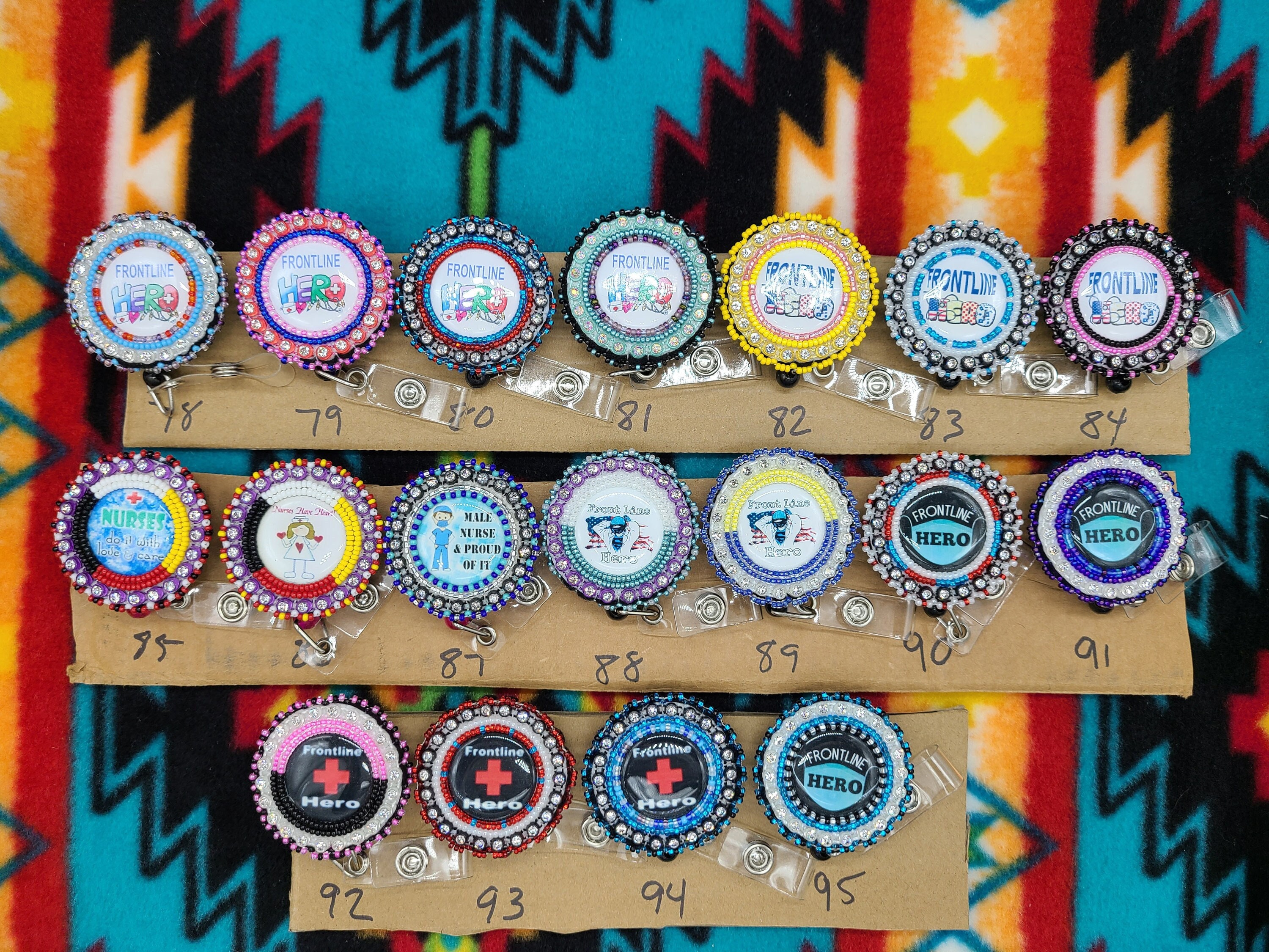 Native American Beaded Badge ID Holder Clip Frontline Hero Police Nurse ...