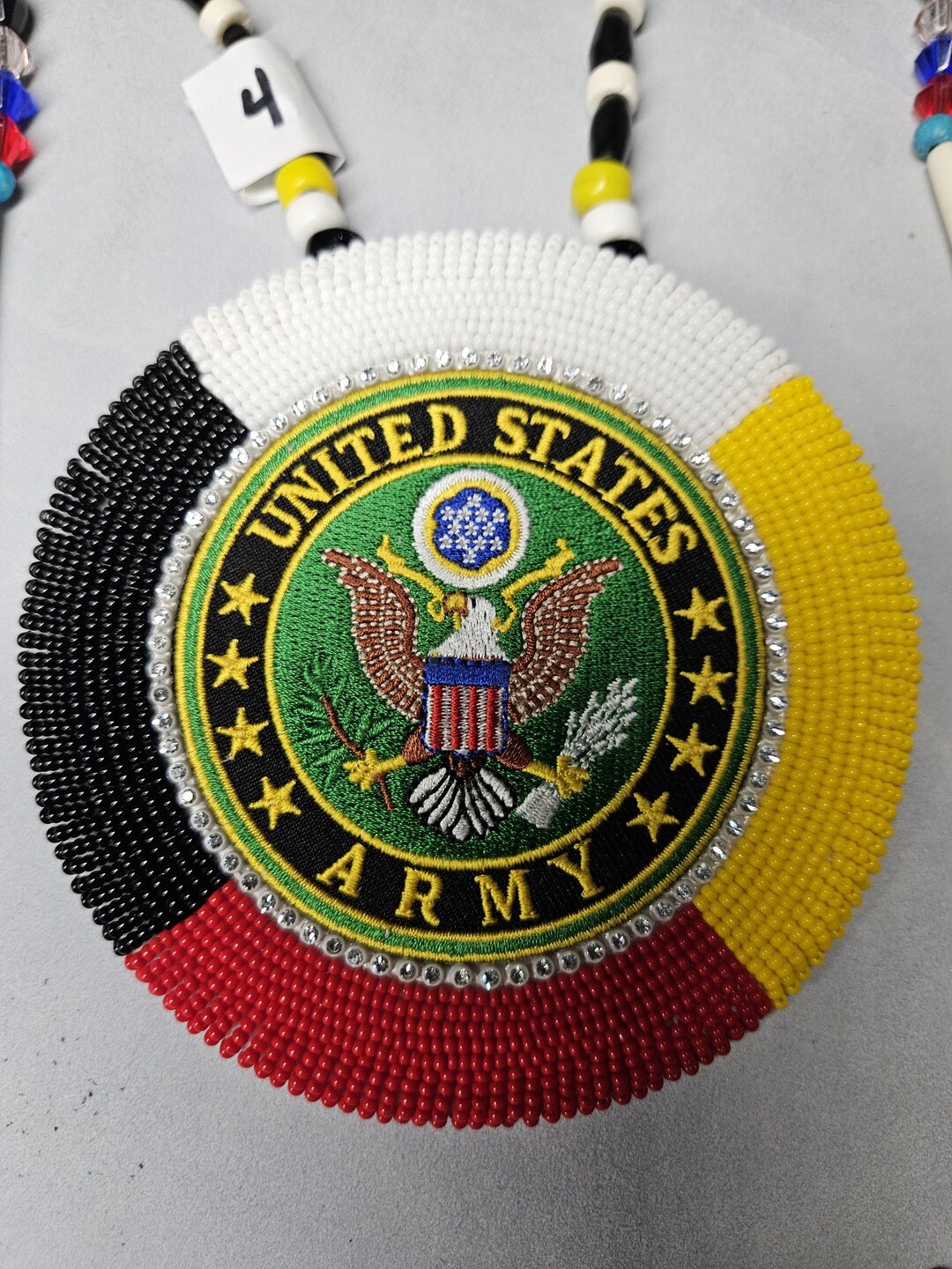 Native American Beaded Army Medallion Necklace Veteran Military ...
