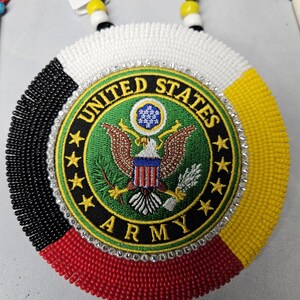 Native American Beaded Army Medallion Necklace Veteran Military ...