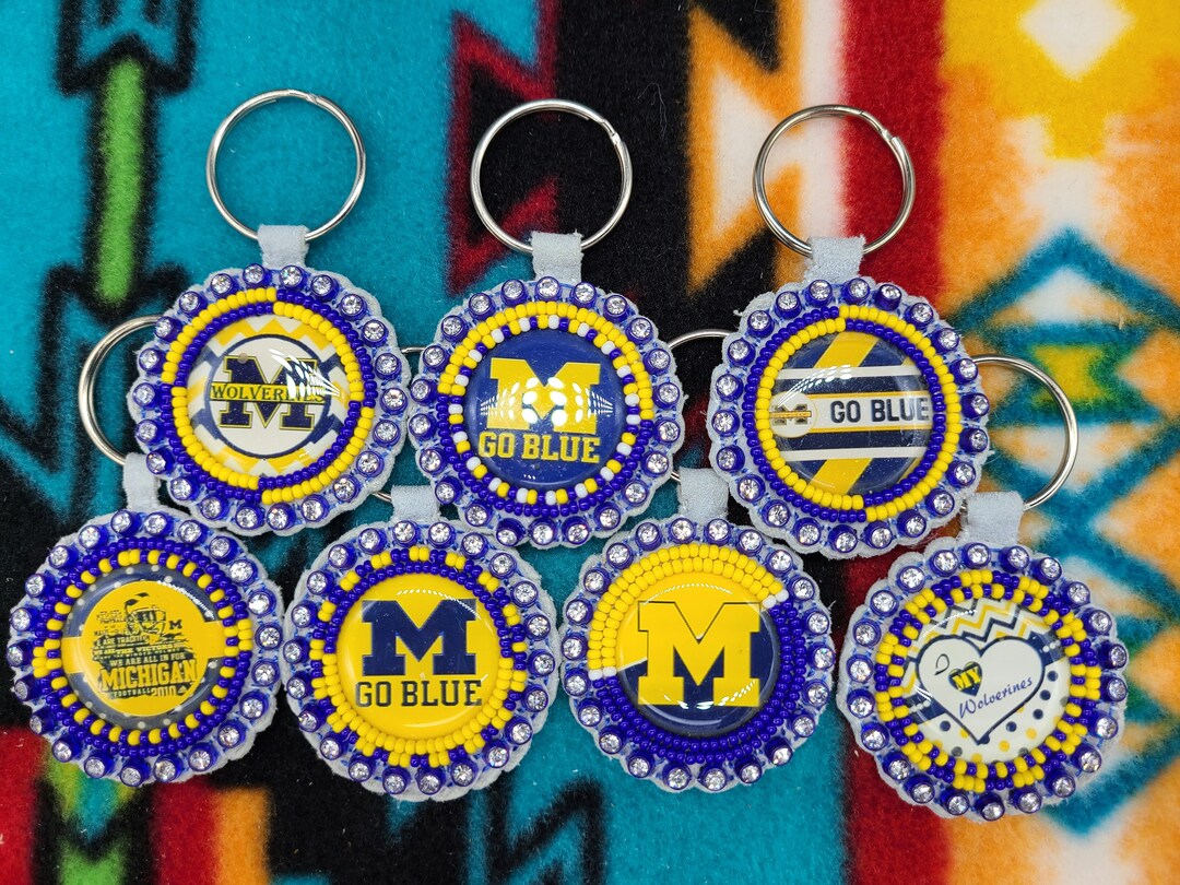 Native American Beaded Key Chain Michigan Wolverine University Cabs - Etsy